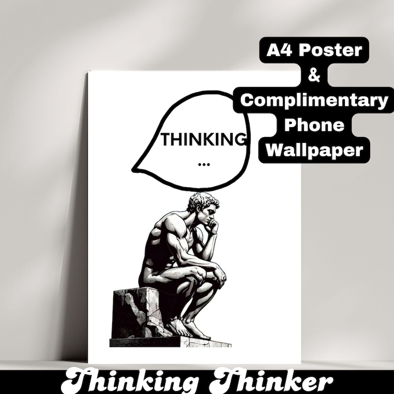 Digital Fun Thinker Statue Parody Printable Poster Thought Bubbles ...