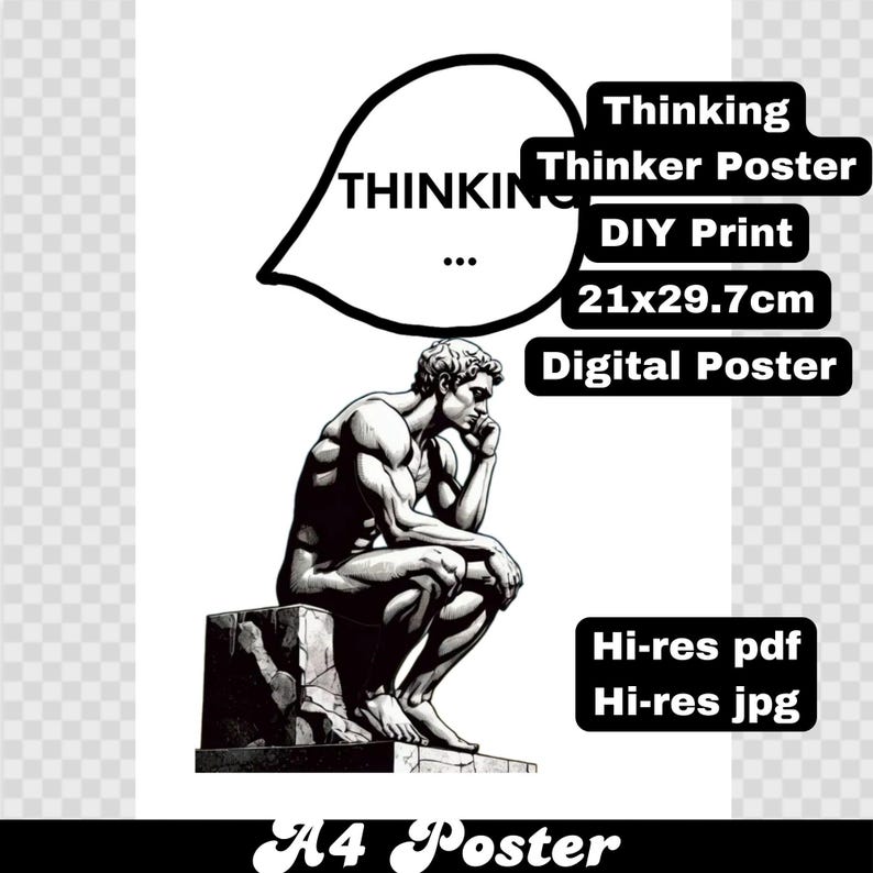 Digital Fun Thinker Statue Parody Printable Poster Thought Bubbles ...
