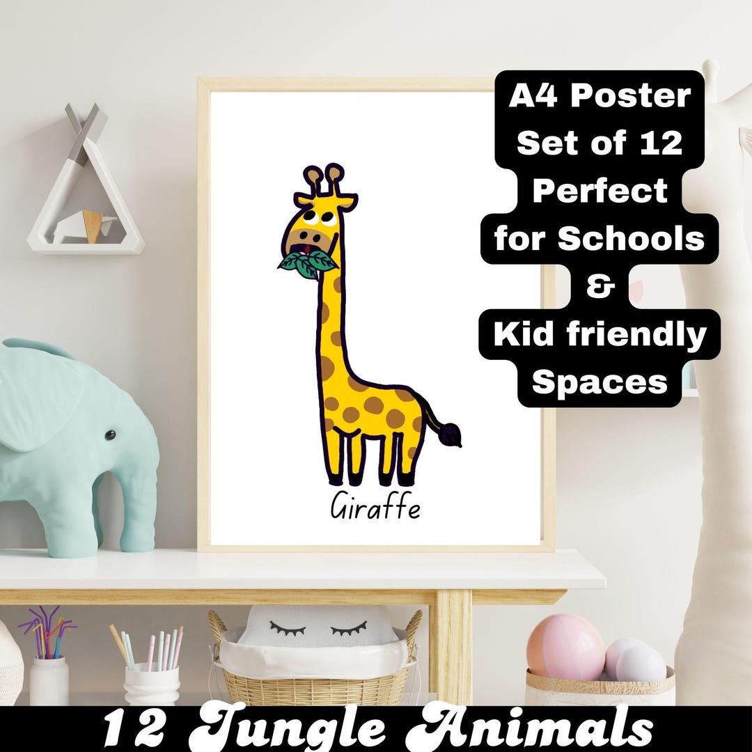 Digital Printable 12 Jungle Animal Posters hand-drawn Animal Art for ...