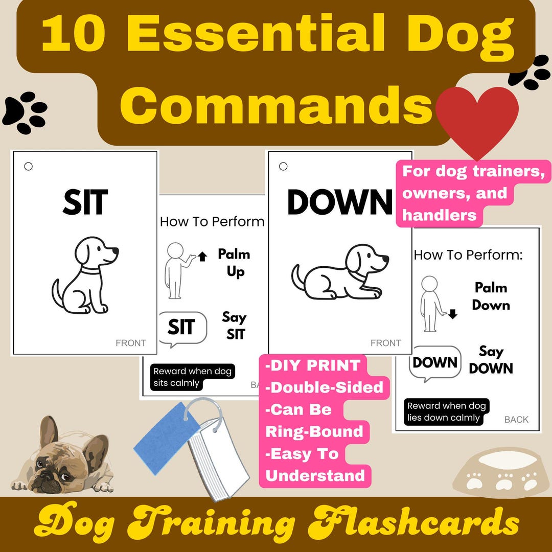 DIY Printable Dog Training Flashcards | 10 Basic Commands | Double ...