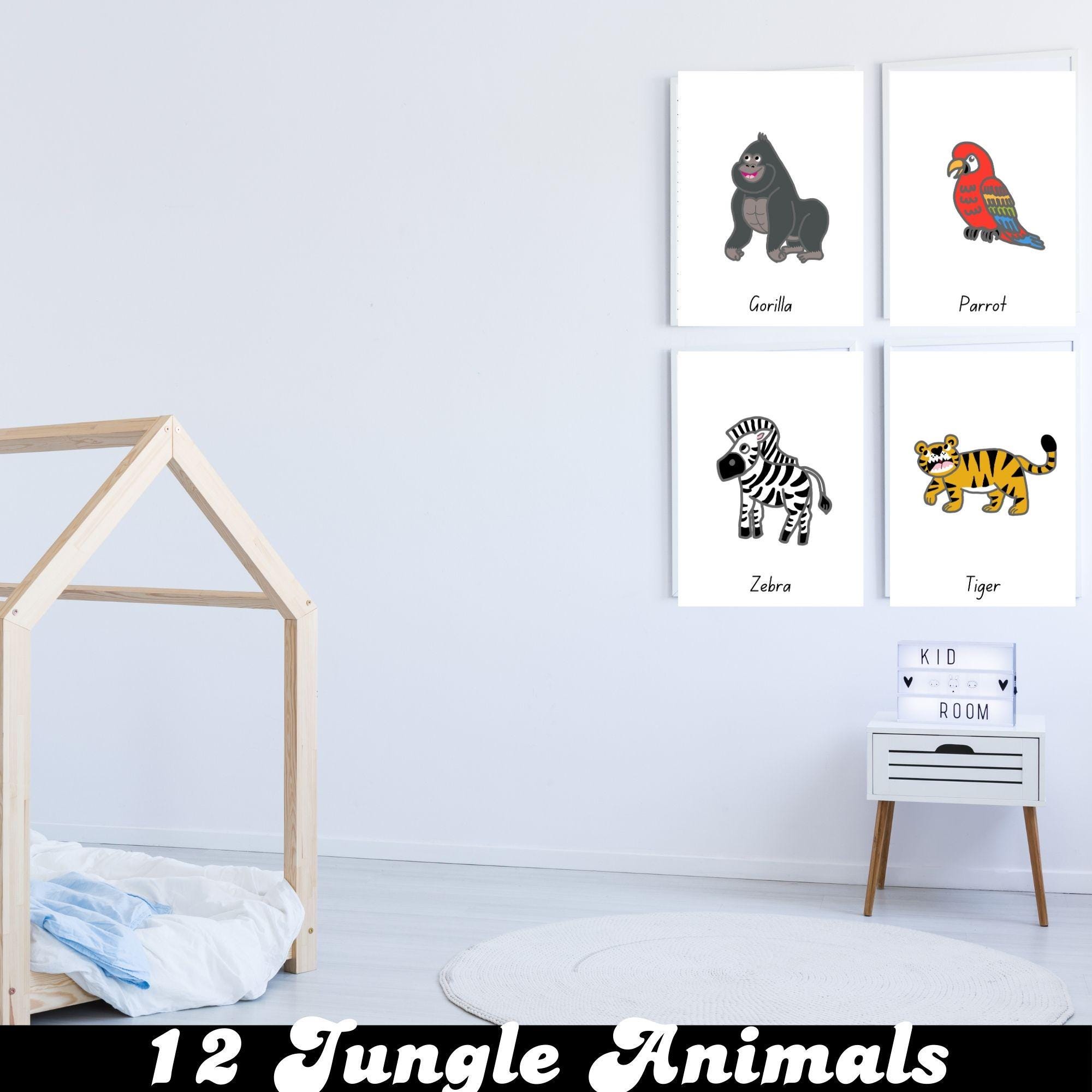 Digital Printable 12 Jungle Animal Posters hand-drawn Animal Art for ...