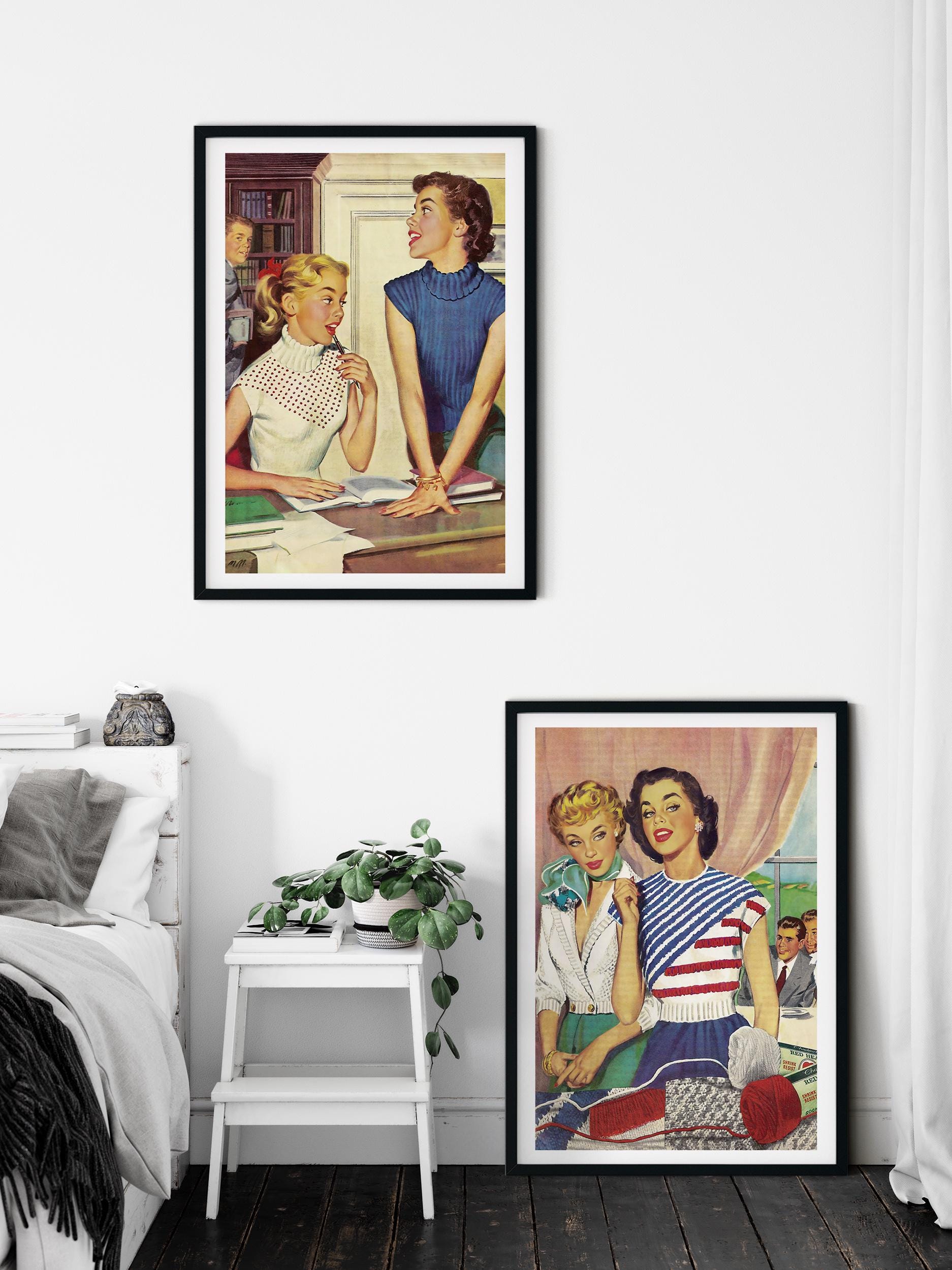 Set Of 2 Vintage Lesbian Prints Pin Up Girls Sapphic Art Retro