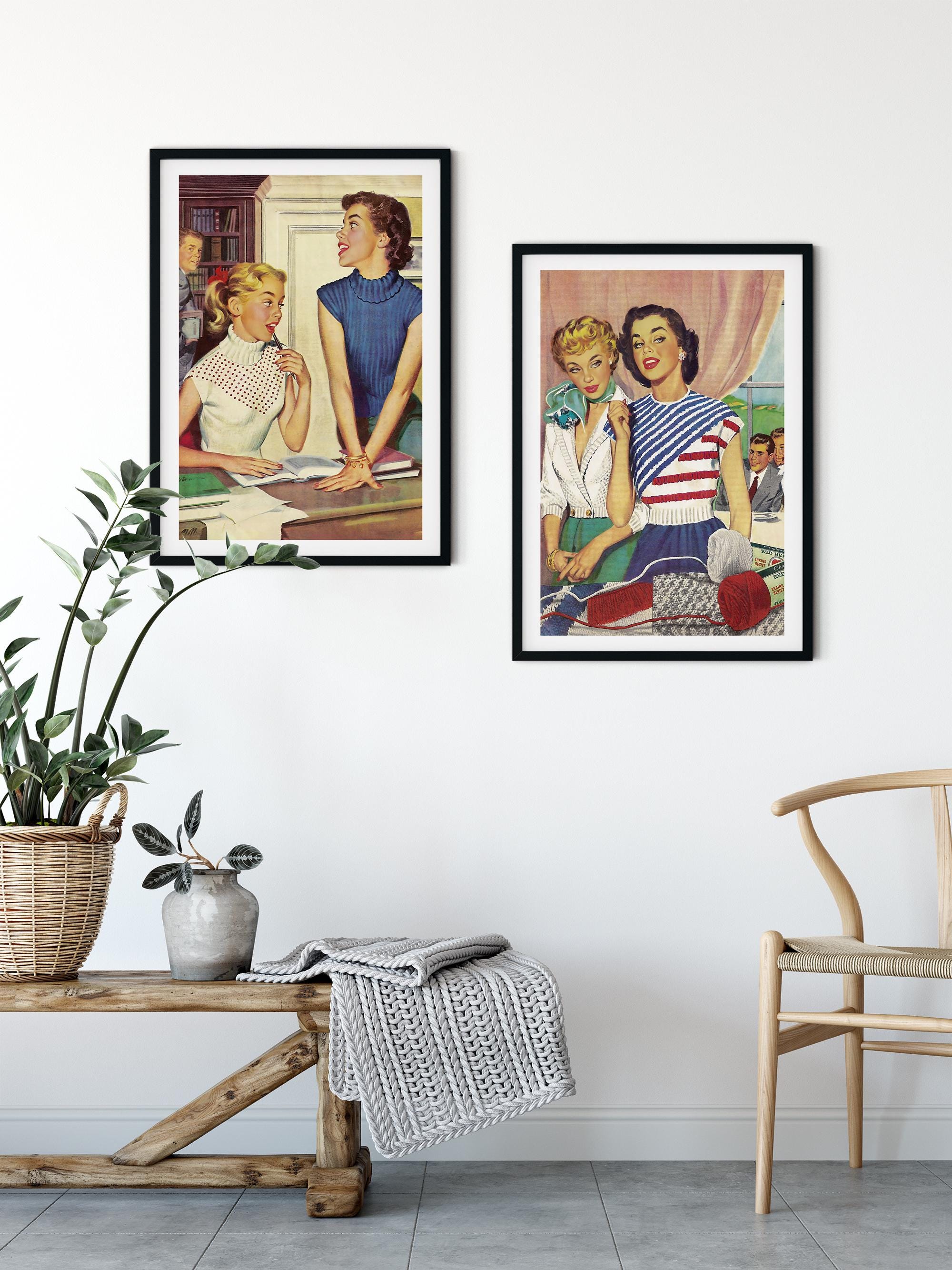 Set Of 2 Vintage Lesbian Prints Pin Up Girls Sapphic Art Retro