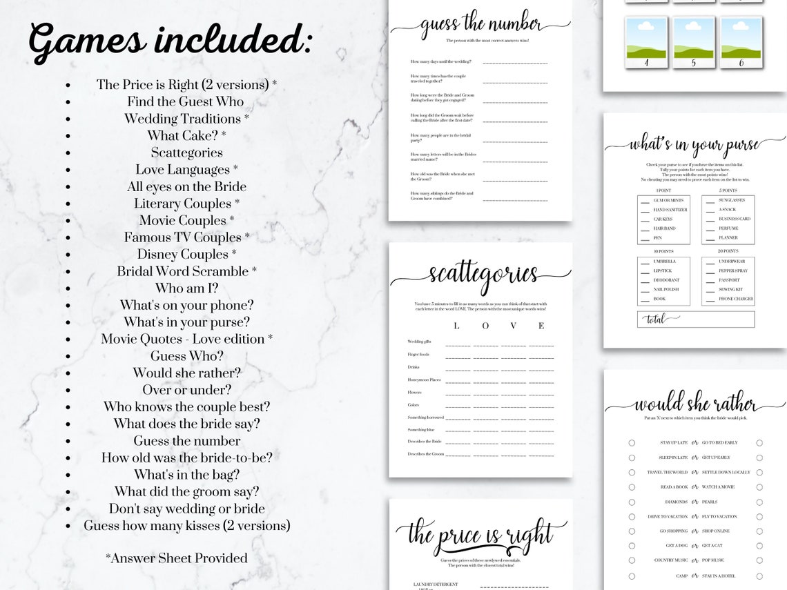 Bridal Shower Games Instant Download - Minimal Customizable Canva ...