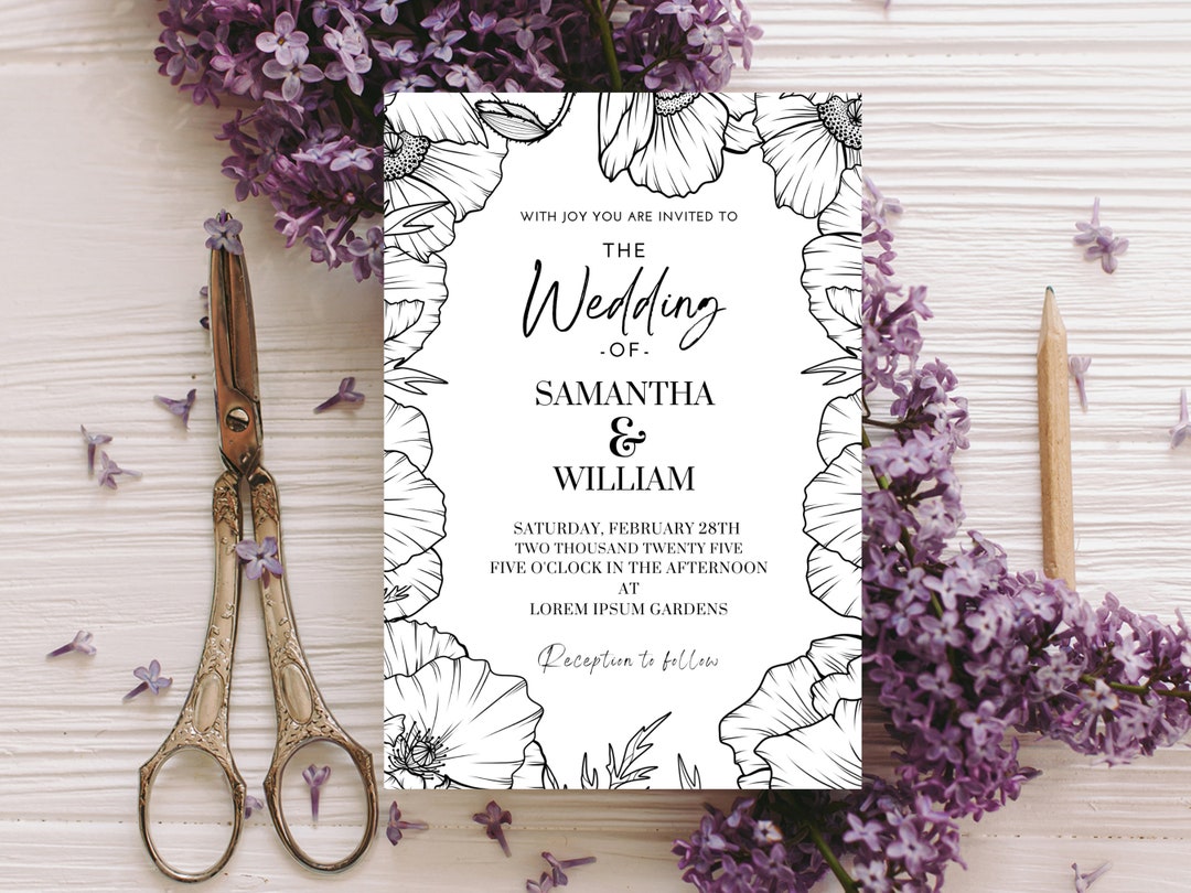 Floral Wedding Invitation Template - Canva Template - Editable Wedding ...