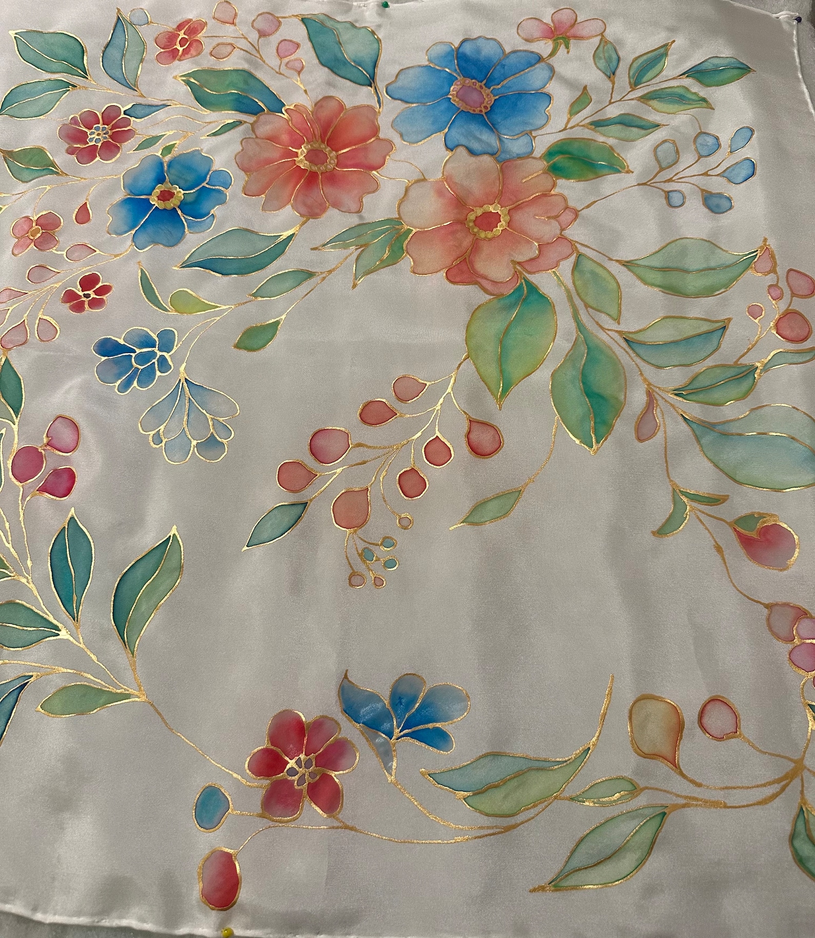 Scarf Painting Full Kit: Pre-outlined Flowers Design in Permanent Gold Gutta. Everything You ...