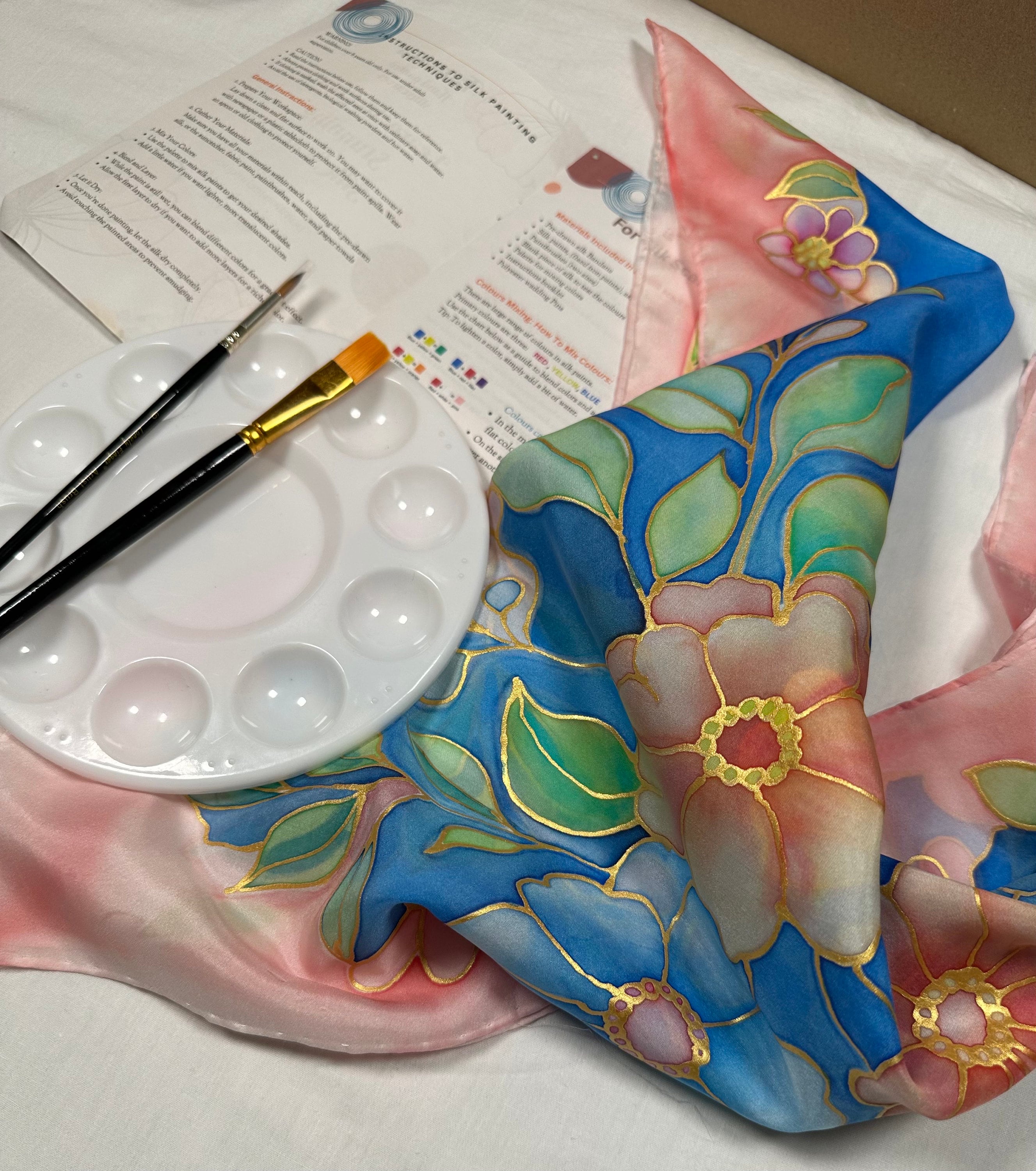 DIY Silk Scarf Painting Kit: Pre-outlined Flowers, Gold Gutta - Etsy
