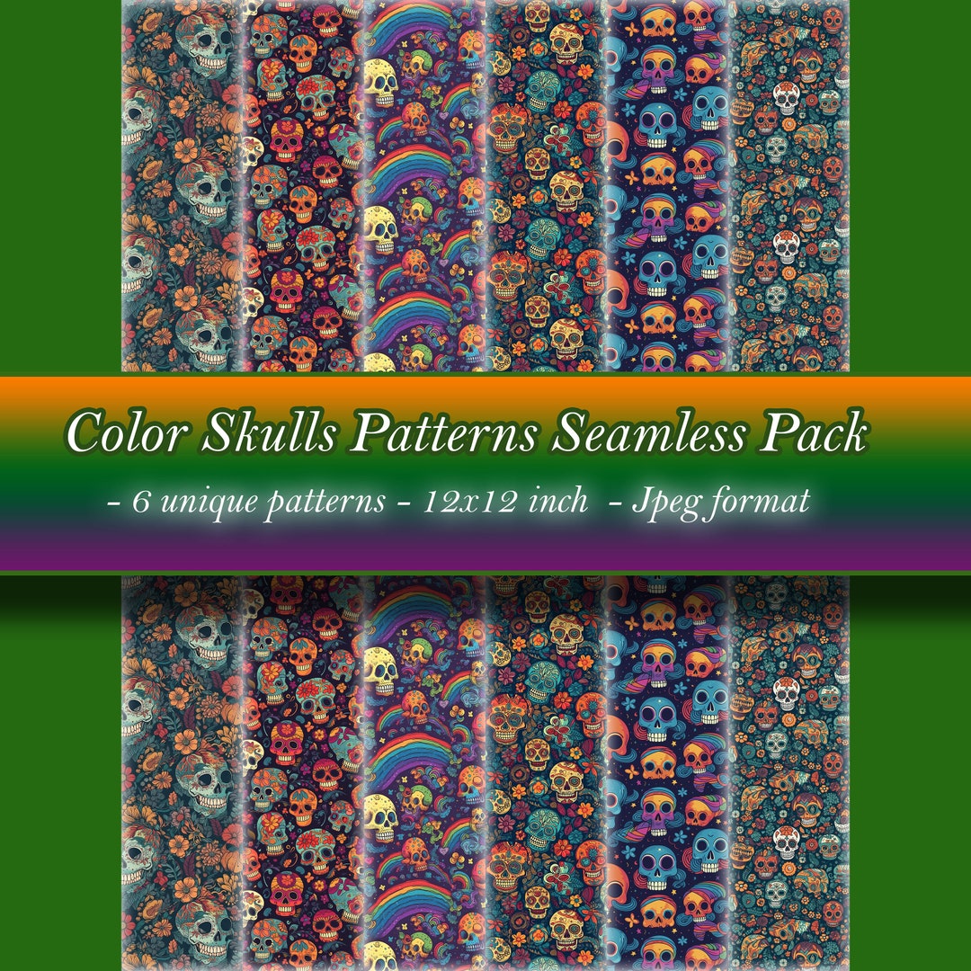 Color Skulls Multipack Seamless Pattern Digital Download - Etsy