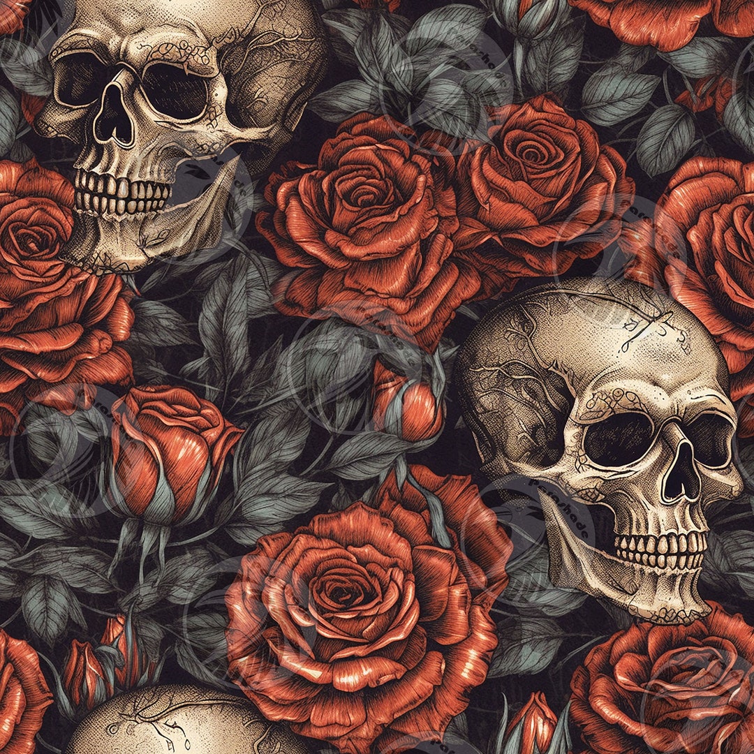 Skulls and Roses Seamless Pattern Digital Download - Etsy