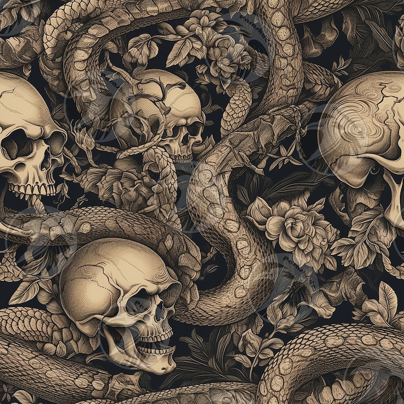 Skulls and Snakes Seamless Pattern Digital Download - Etsy