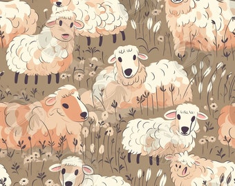 Sheep Seamless Pattern, Farm Seamless Pattern, Cute Sheep Fabric Design ...