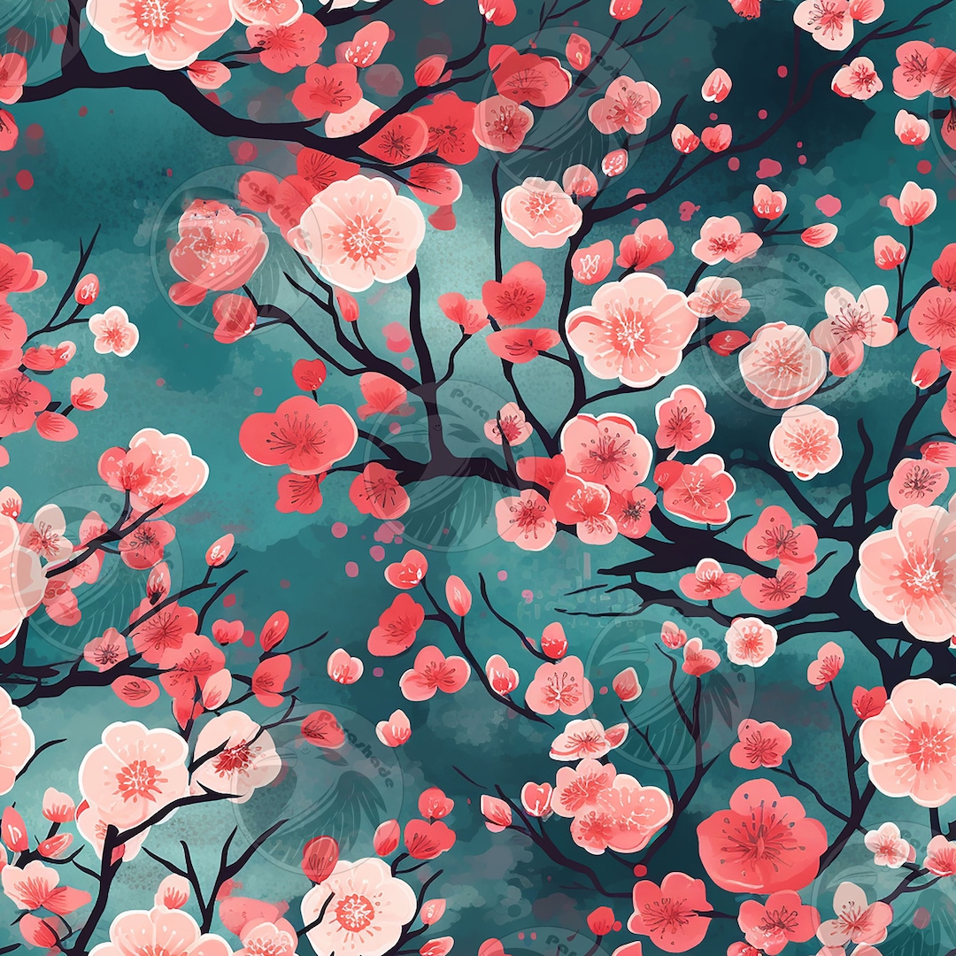 Cherry Blossom Seamless Pattern Digital Download - Etsy