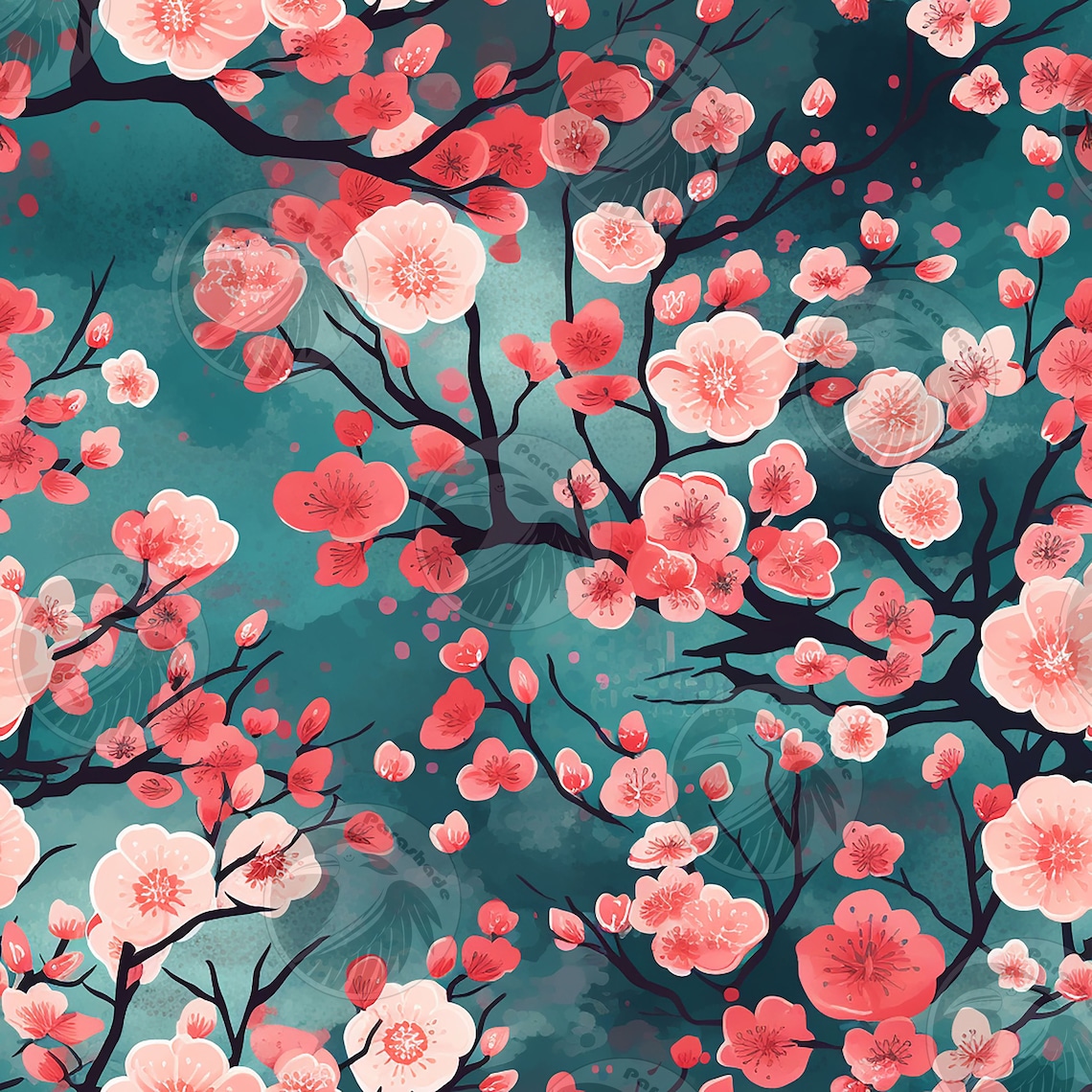 Cherry Blossom Seamless Pattern Digital Download - Etsy