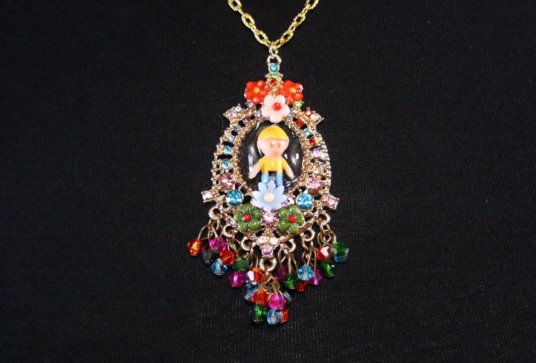 Vintage Polly Pocket Wee Willie Doll Statement Necklace Flower Necklace ...
