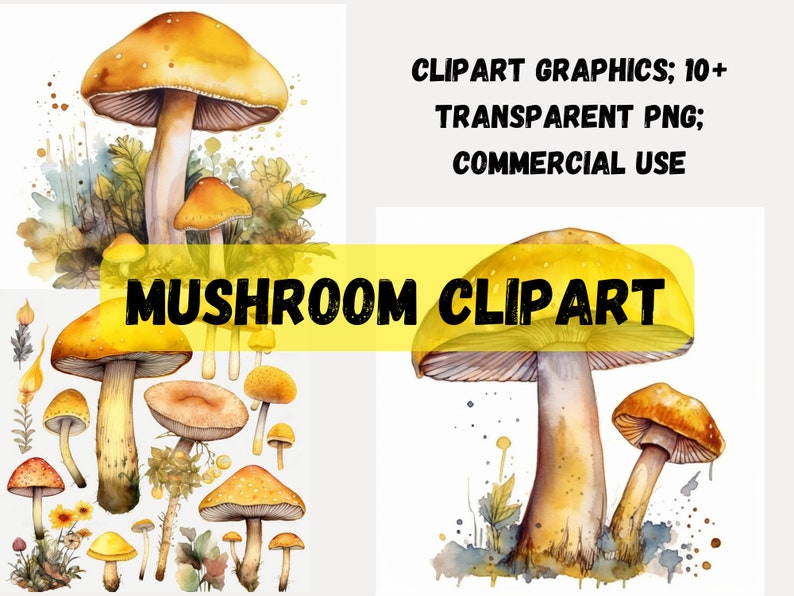 Watercolor Mushrooms Clipart - Clip Art PNG Format; Instant Download ...