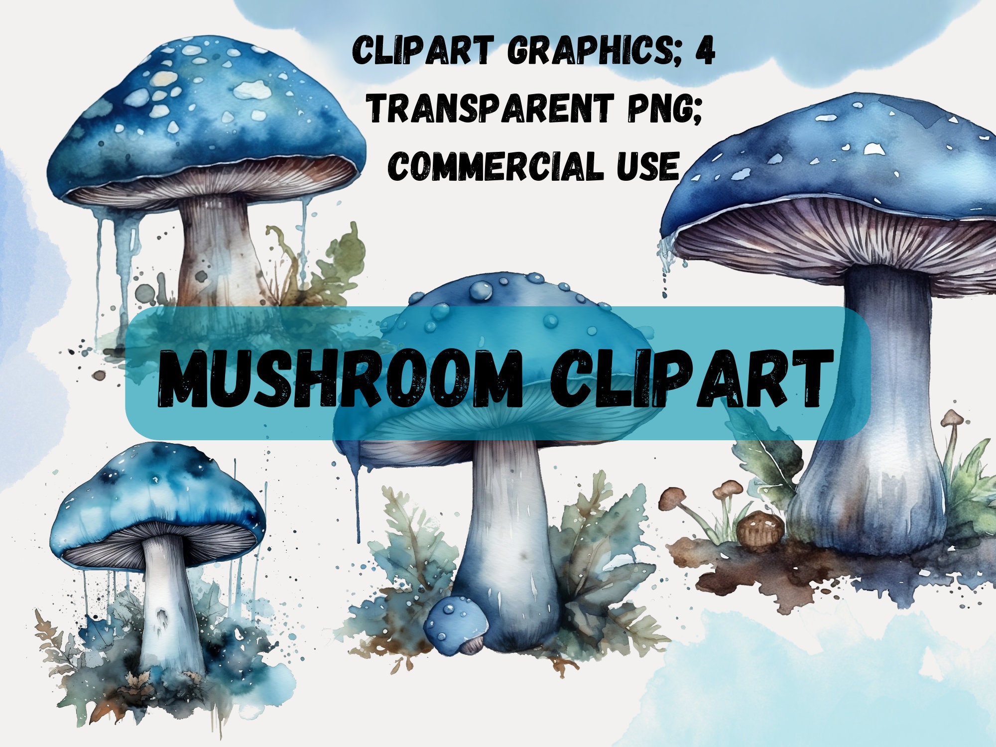 Watercolor Mushrooms Clipart - Clip Art PNG Format; Instant Download ...