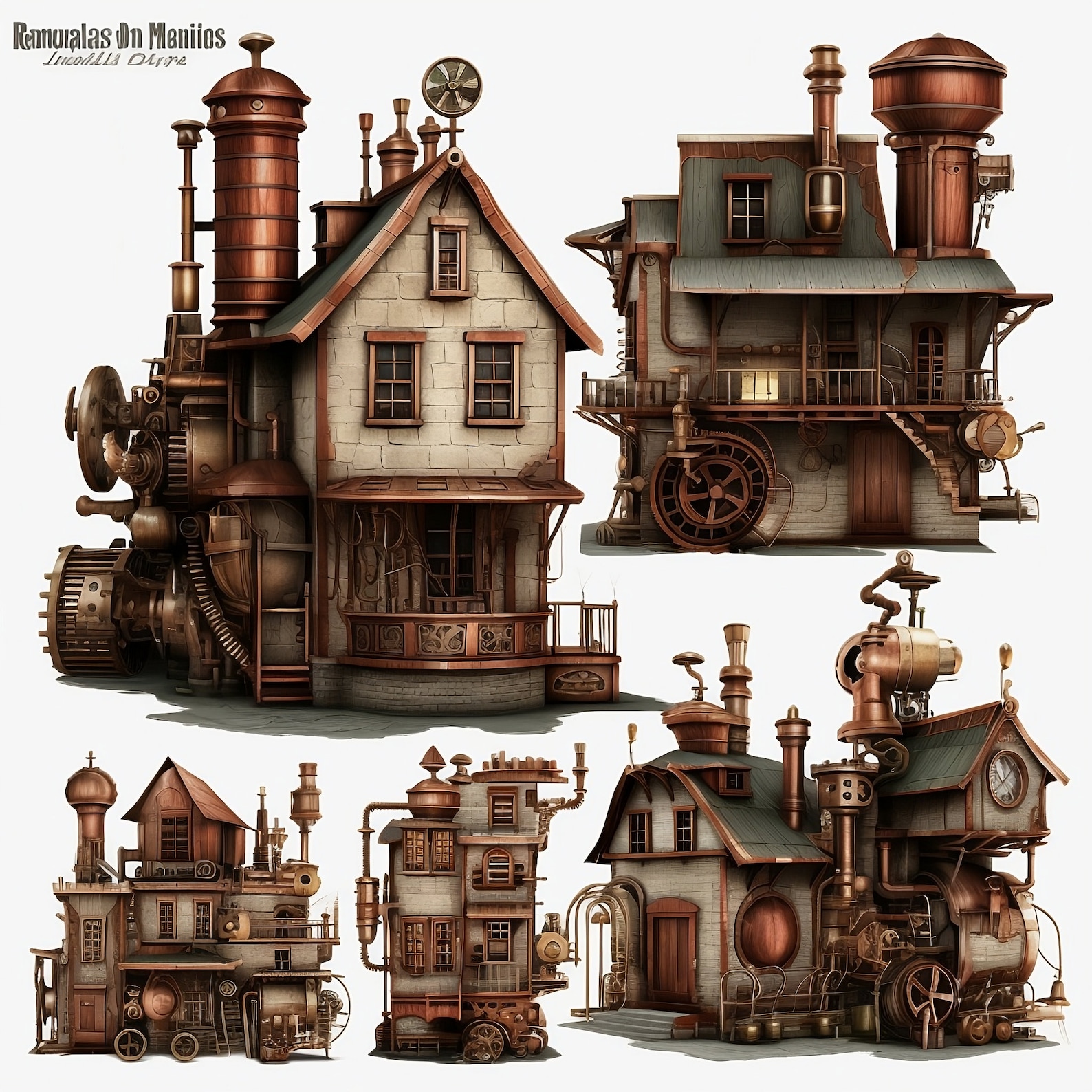 Steampunk Houses Clipart - 15 High-qualtity Pngs - Digital Download ...