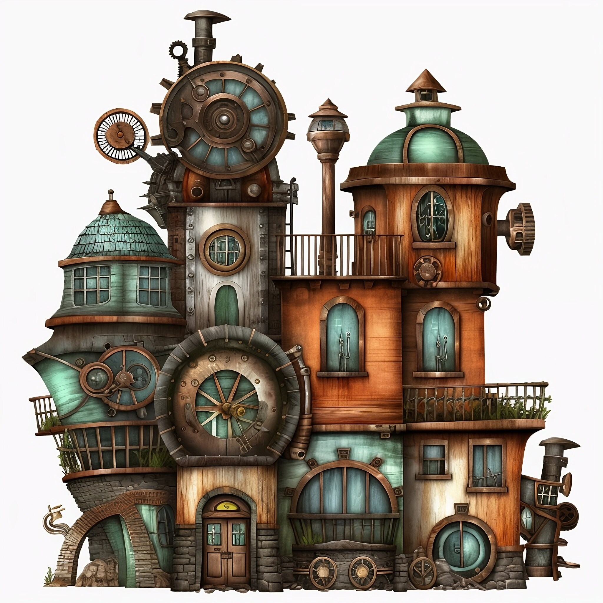 Steampunk Houses Clipart - 4 High-qualtity Pngs - Digital Download ...