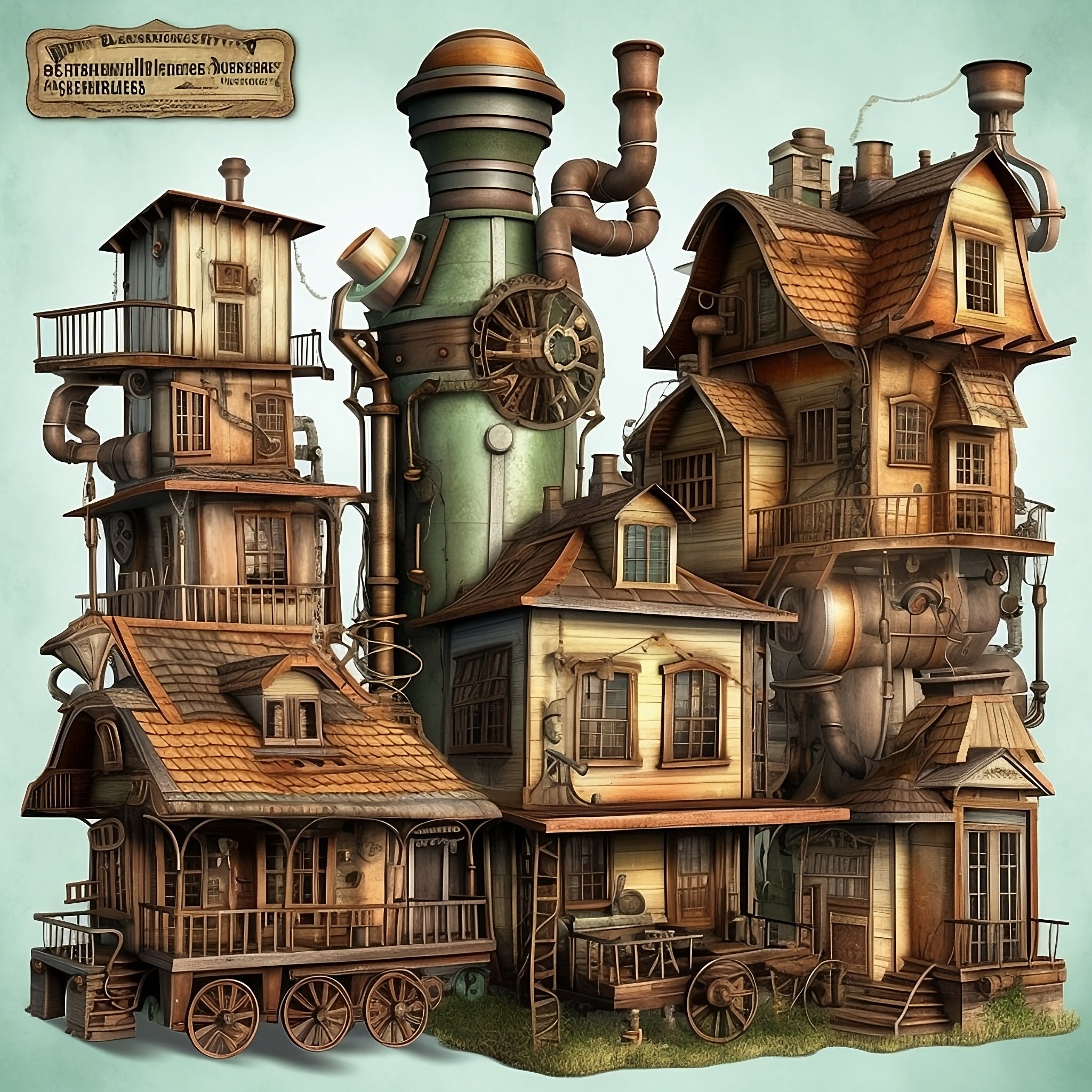 Steampunk Houses Clipart 15 high-qualtity pngs digital - Etsy.de