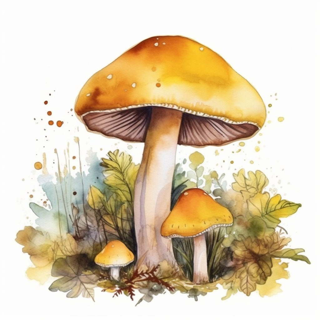 Watercolor Mushrooms Clipart Bundle red, Green, Blue, Yellow Clip Art ...