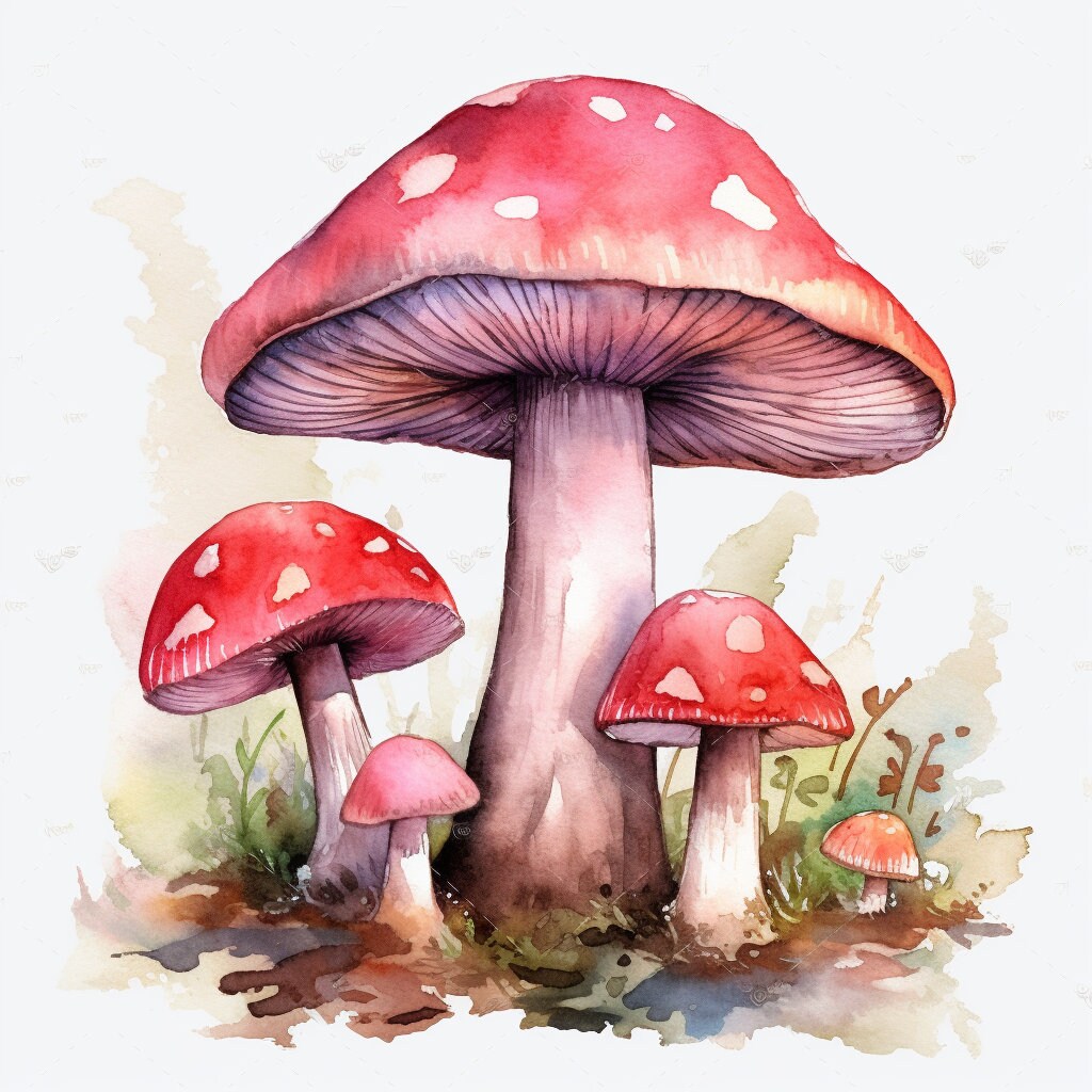 Watercolor Mushrooms Clipart Bundle red, Green, Blue, Yellow Clip Art ...