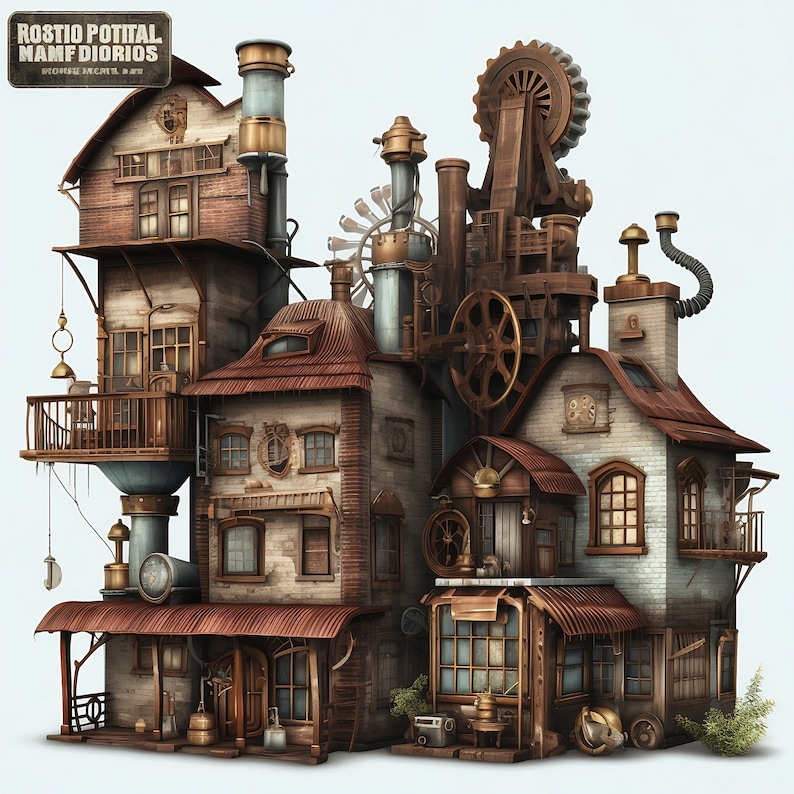 Steampunk Houses Clipart - 15 High-qualtity Pngs - Digital Download ...