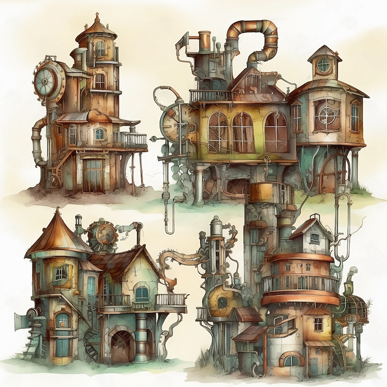 Steampunk Houses Clipart - 20 High-qualtity Pngs - Digital Download ...