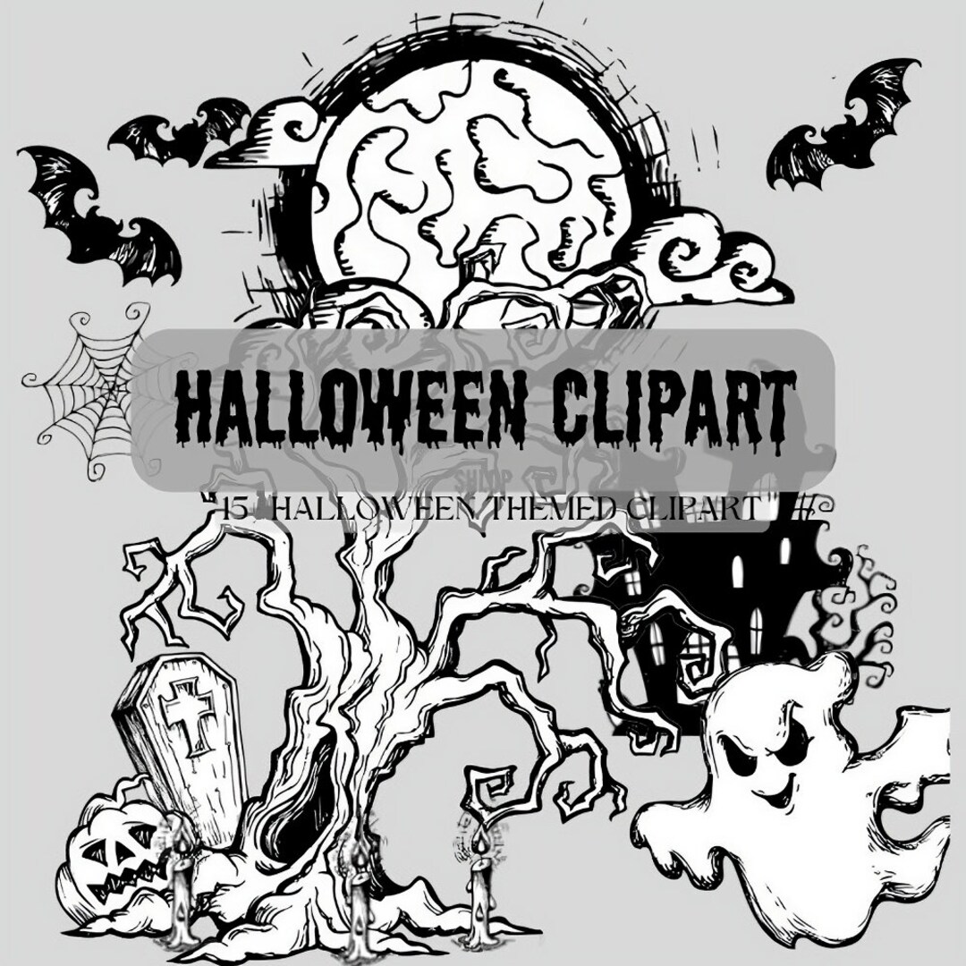 Black and White Vintage Halloween Clipart - Etsy
