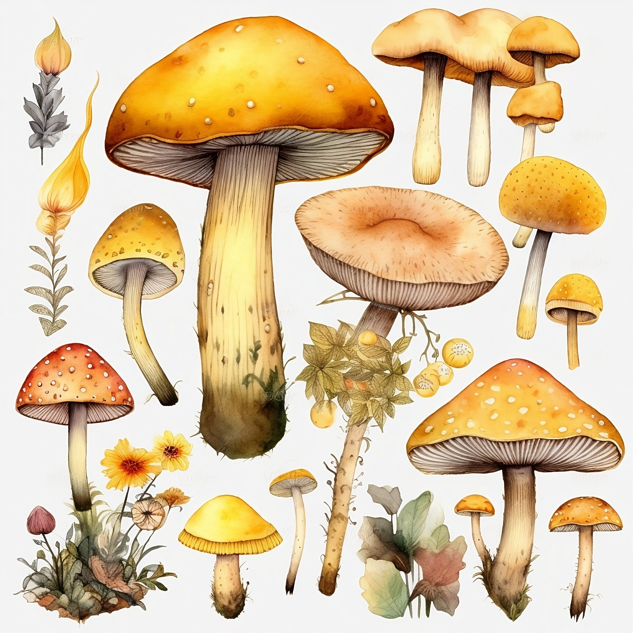 Watercolor Mushrooms Clipart - Clip Art PNG Format; Instant Download ...