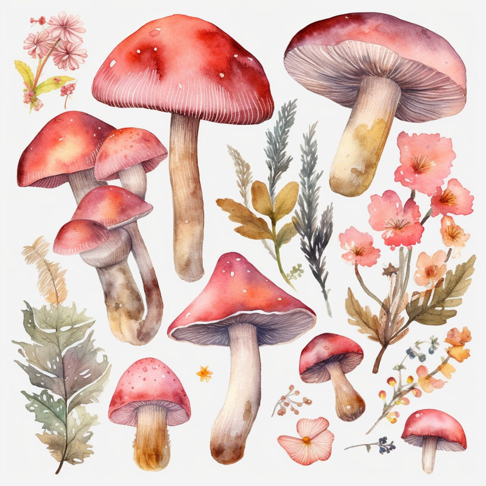 Watercolor Mushrooms Clipart - Clip Art PNG Format; Instant Download ...