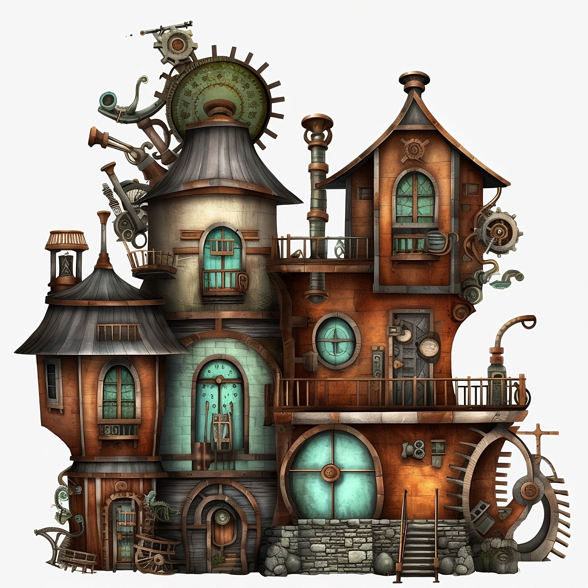 Steampunk Houses Clipart - 4 High-qualtity Pngs - Digital Download ...