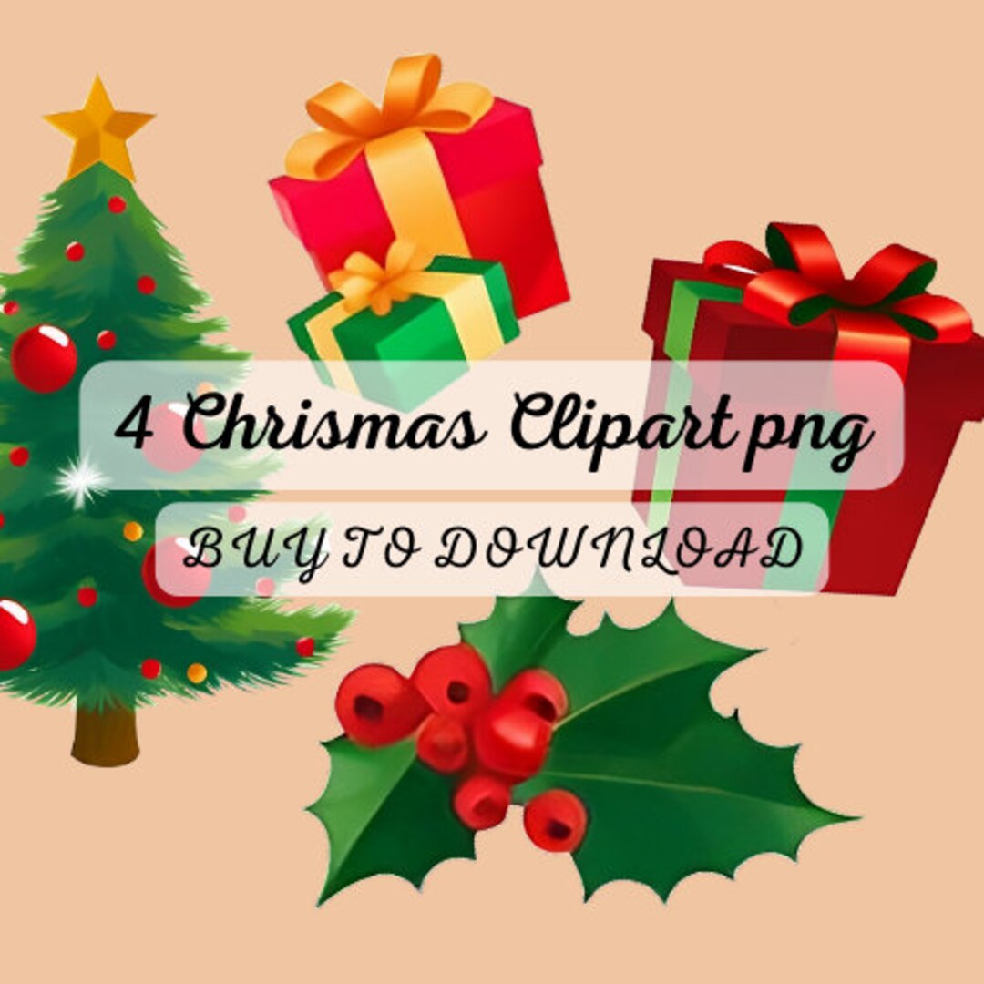 4 Chrismas Themed Clipart, Png Download - Etsy