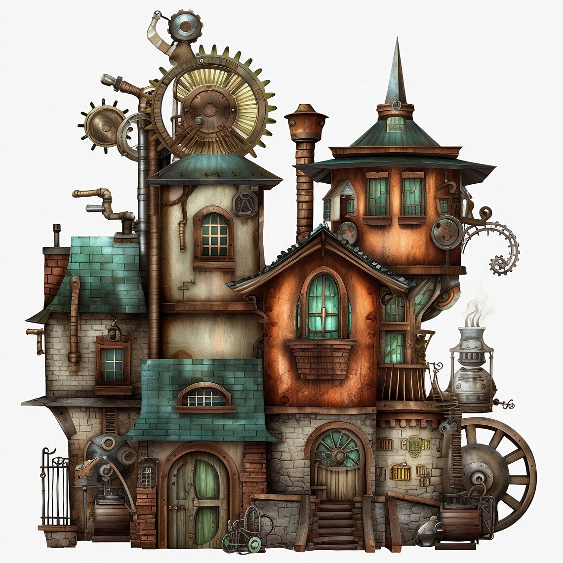 Steampunk Houses Clipart - 4 High-qualtity Pngs - Digital Download ...