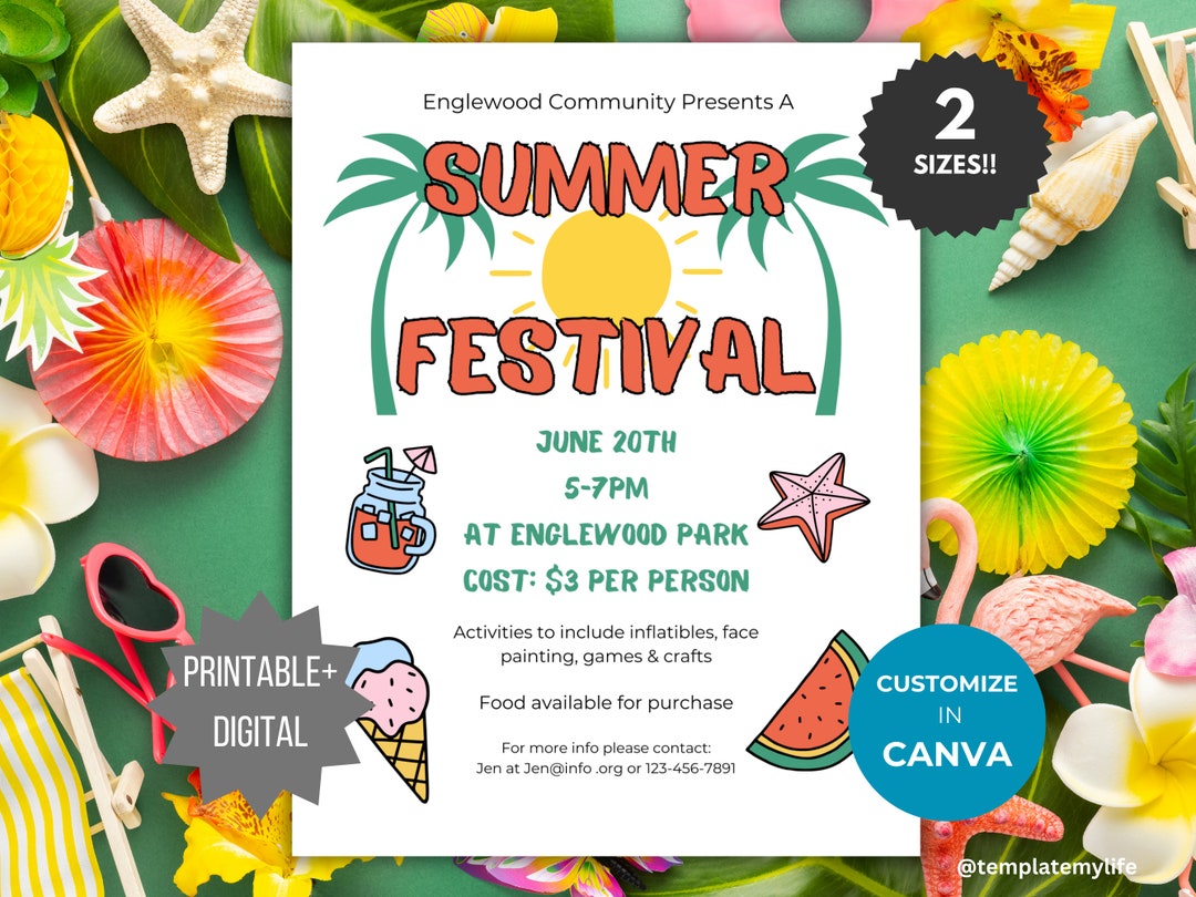 Summer Festival Template Editable Summer Fundraiser Flyer Community ...