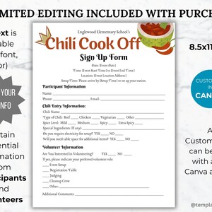 Chili Cook off Flyer Invitation Sign up Form PTO Template Bundle Fall ...