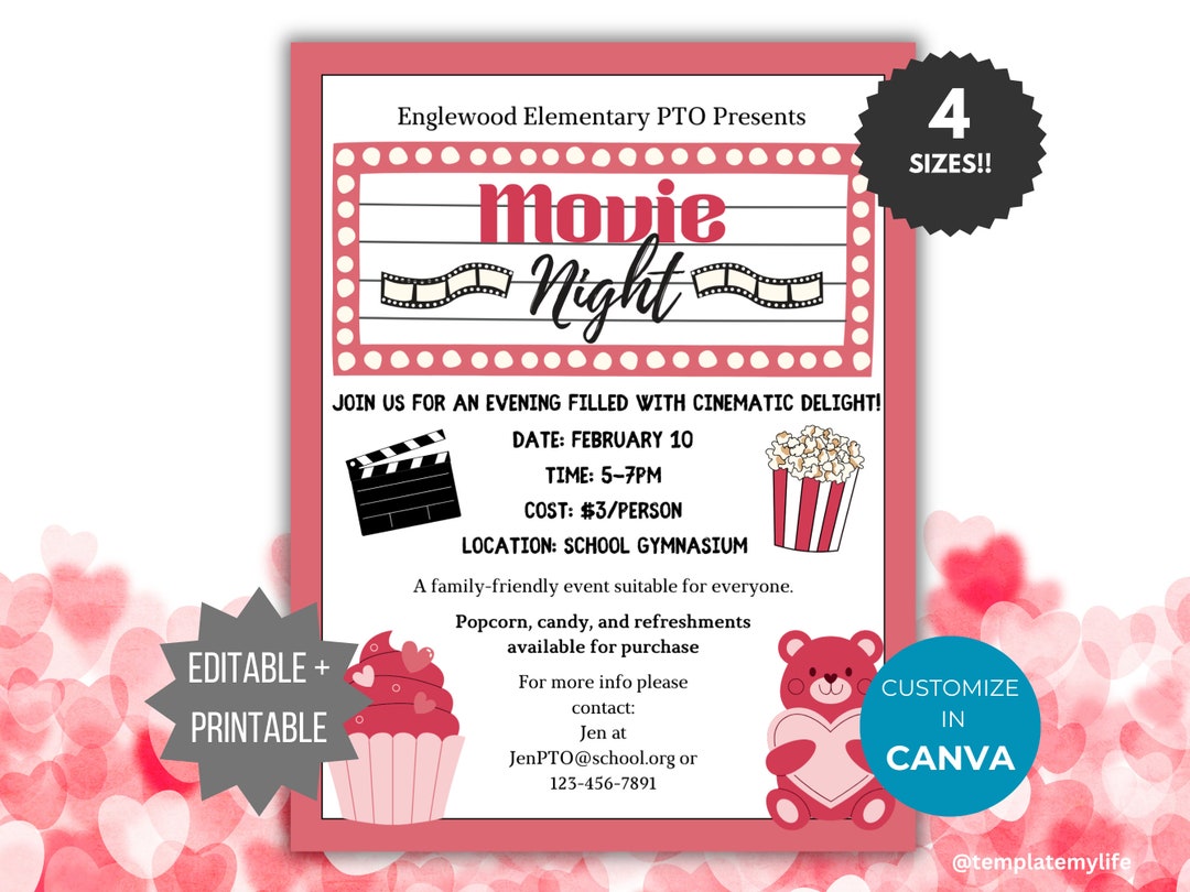February Movie Night Church Flyer Fundraiser Template Business Event ...