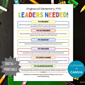 PTA PTO Election Position Flyer PTA Board Leader Description Template ...
