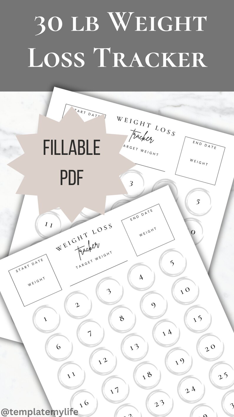 30 Pound Weight Loss Tracker Printable Weight Loss Challenge Planner ...