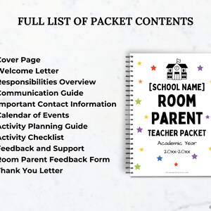 PTA PTO Room Parent Program Teacher Information Packet Template Class ...