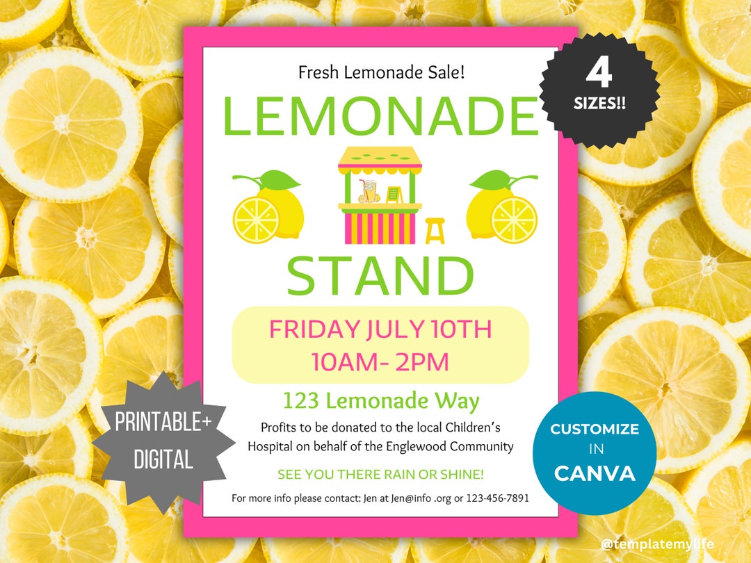 Lemonade Stand Flyer Template School Fundraiser Flyer Printable Sports