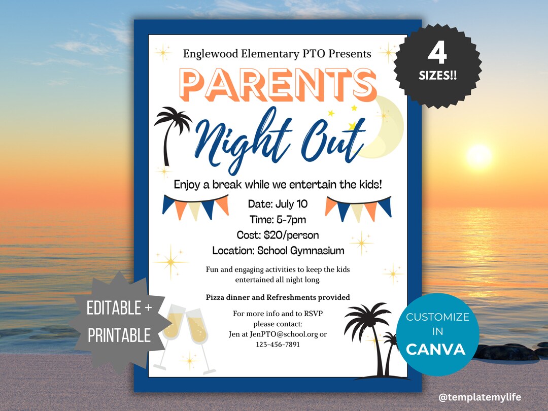 Summer Parents Night Out Flyer Template PTO School Fundraiser PTA Flyer ...