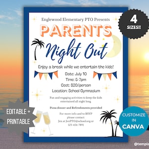 Summer Parents Night Out Flyer Template PTO School Fundraiser PTA Flyer ...