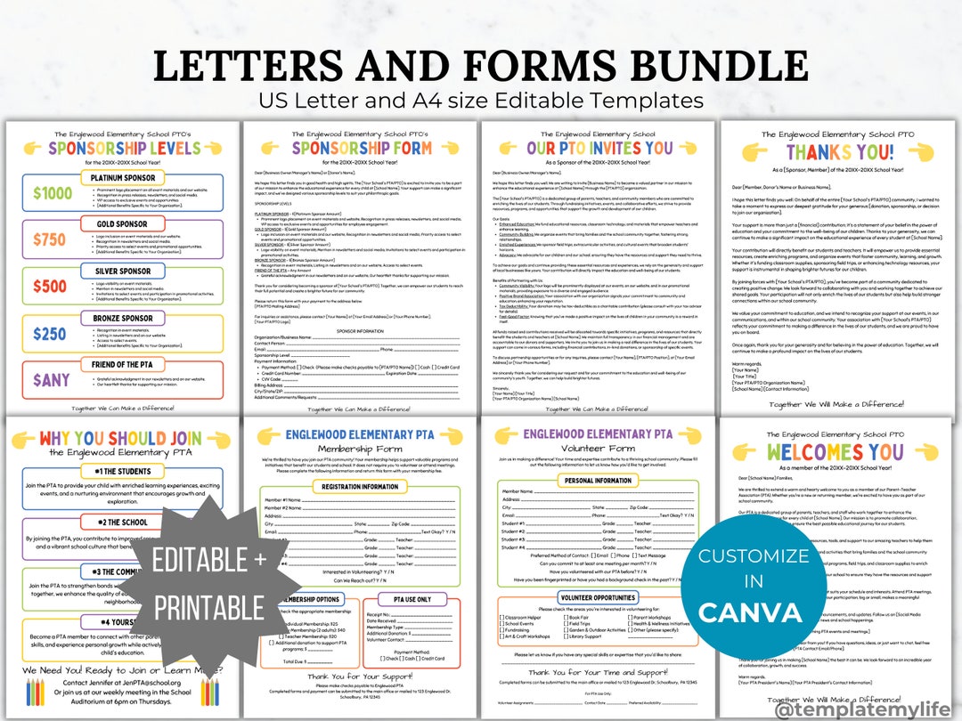 PTA Sponsorship Letter Printable PTO Membership Template Editable Pta ...