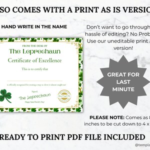 Leprechaun Trap Printable MINI Certificate Leprechaun Gift St Patricks ...