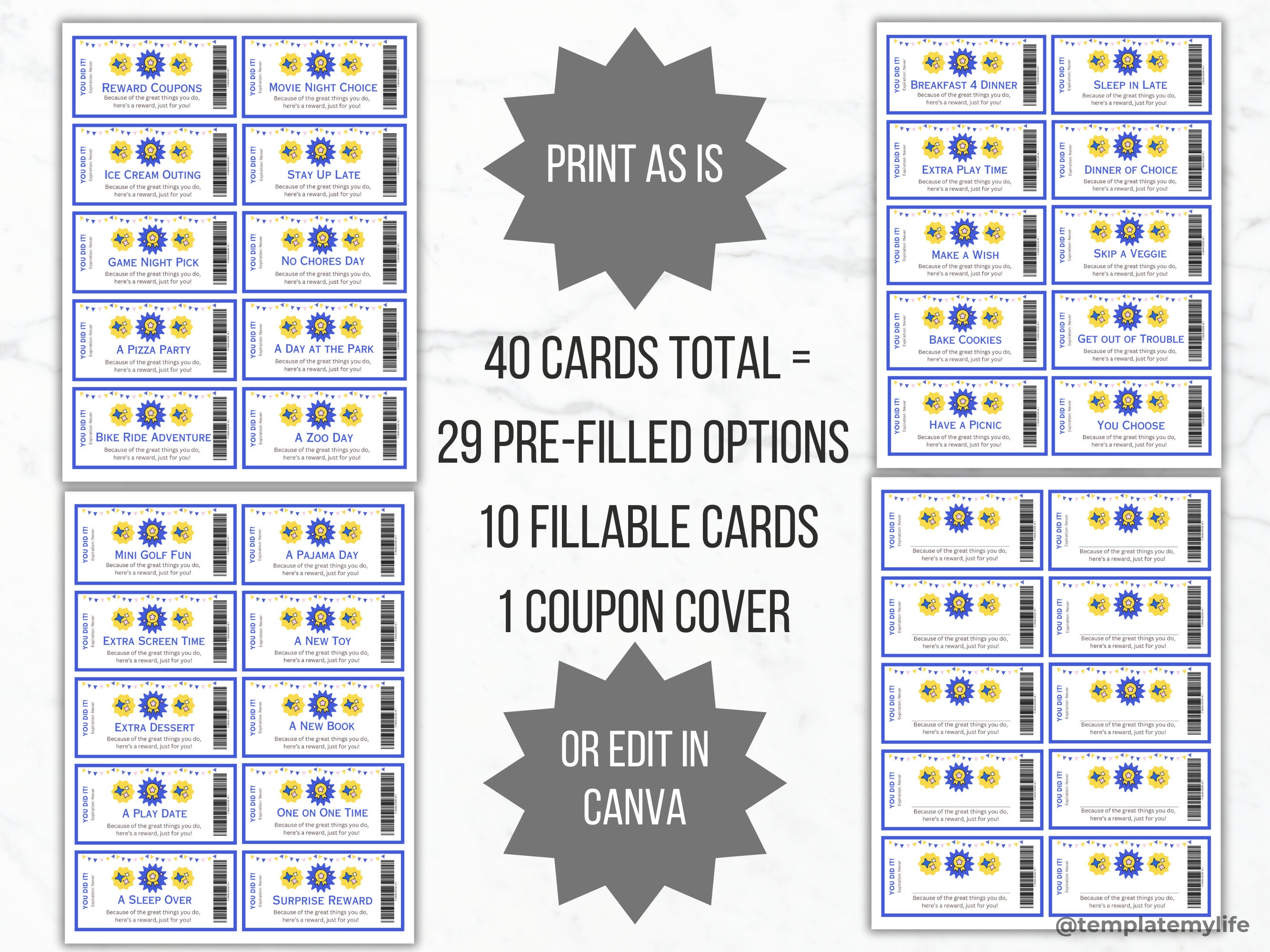 Kid Reward Coupon Book Kid Activity Printable Reward Tokens Editable ...