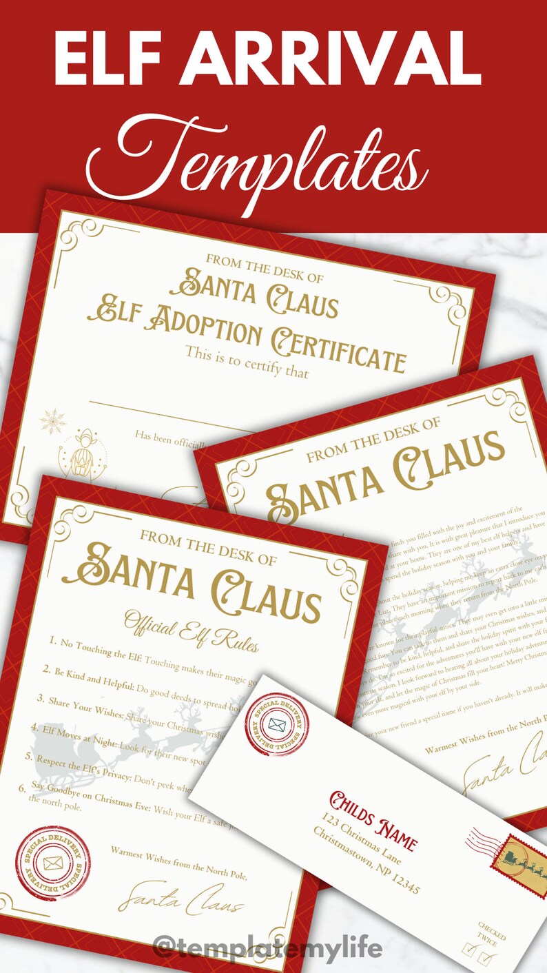 Elf Arrival Letter From Santa Editable Elf Adoption Certificate ...