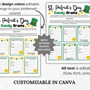 St Patricks Day Candy Gram Flyer PTO Template St Patty Day Lucky Gram ...