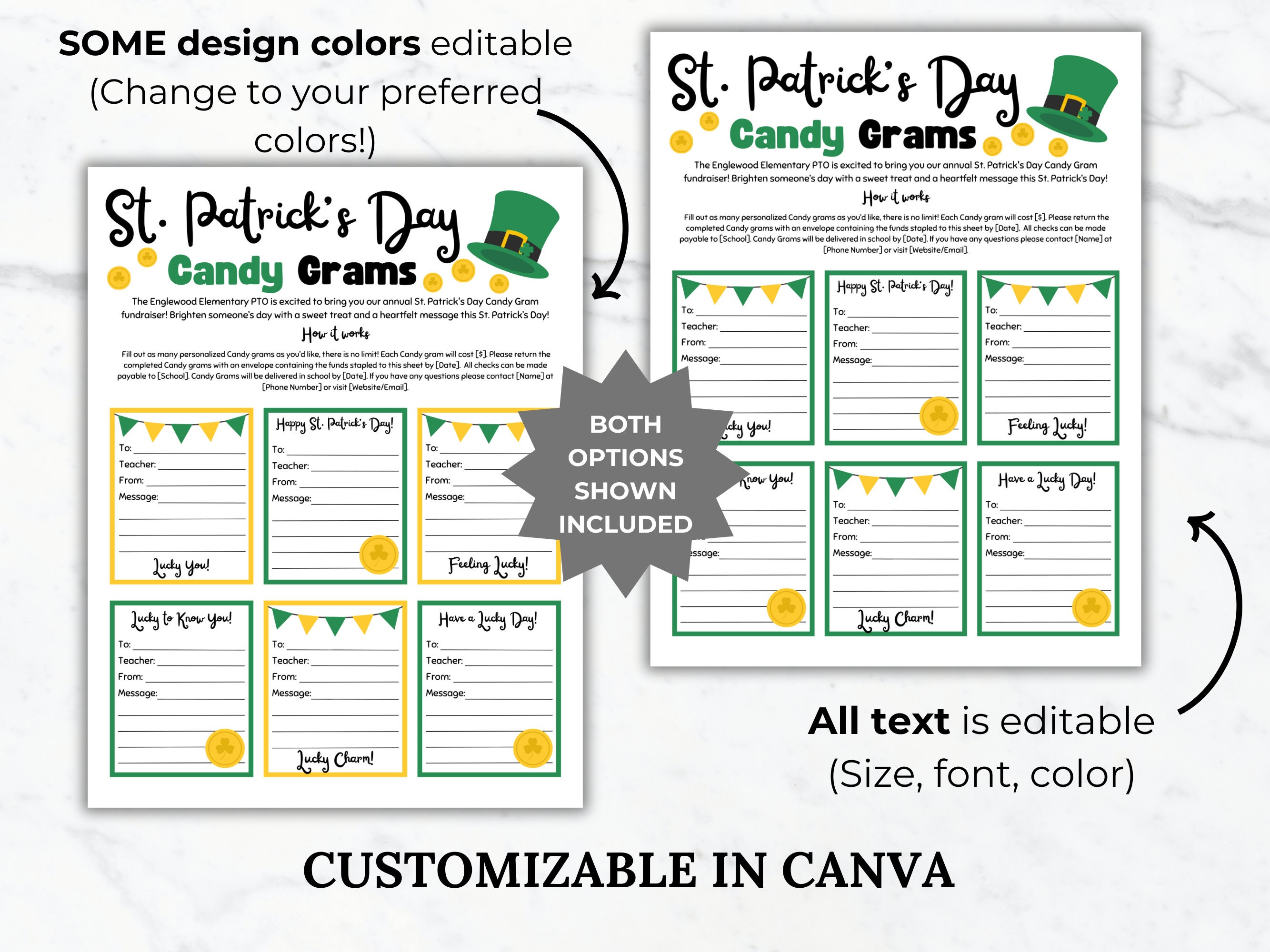 St Patricks Day Candy Gram Flyer PTO Template St Patty Day Lucky Gram ...