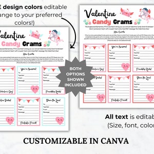 Valentine Candy Gram Flyer PTO Template Valentines Day Candy Gram ...
