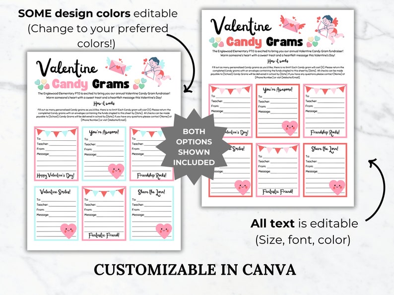 Valentine Candy Gram Flyer PTO Template Valentines Day Candy Gram ...